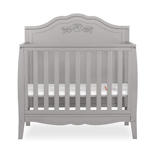 SweetPea Baby Rose 4-in-1 Convertible Mini Crib in Platinum, JPMA Certified Baby Crib, Non-Toxic Finish, New Zealand Pinewood, with 3 Mattress Height Settings