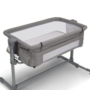 Delta Children Close2Me Bedside Baby Bassinet Sleeper with Breathable Mesh and Adjustable Heights - Lightweight Portable Crib, Grey