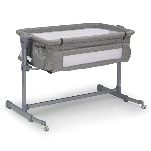 Delta Children Close2Me Bedside Baby Bassinet Sleeper with Breathable Mesh and Adjustable Heights - Lightweight Portable Crib, Grey