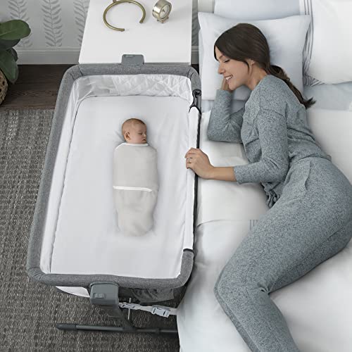 Delta Children Close2Me Bedside Baby Bassinet Sleeper with Breathable Mesh and Adjustable Heights - Lightweight Portable Crib, Grey