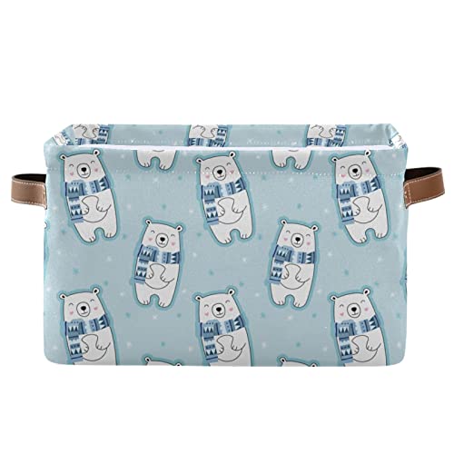 xigua Polar Bear Wrapped in Scarf Foldable Canvas Storage Bin, Sturdy Fabric Storage Basket with Handles, Storage Cube Box for Organizing Shelf Nursery Toy Closet 2PCS