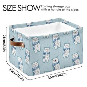 xigua Polar Bear Wrapped in Scarf Foldable Canvas Storage Bin, Sturdy Fabric Storage Basket with Handles, Storage Cube Box for Organizing Shelf Nursery Toy Closet 2PCS