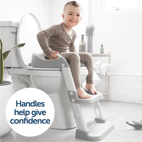 Potty Training Ladder - Soft Cushioned Seat, Adjustable Height, Collapsible, Non-Slip with Splash Guard - Ready Step Go! - Jool Baby (Gray)