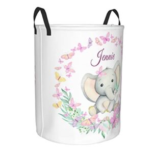 Puurbol Custom Cute Baby Elephant Laundry Hamper with Name Personalized Gifts Butterfly Laundry Baskets For Bathroom