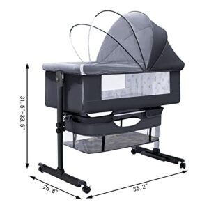 Baby Bassinet Bedside Sleeper Bedside Baby Crib - Portable Baby Bed with Wheels,Newborn Bedside Bassinet with Storage Basket,Co-Sleeping Crib with Mattress for Infant,Breathable Mesh,Easy Assemble