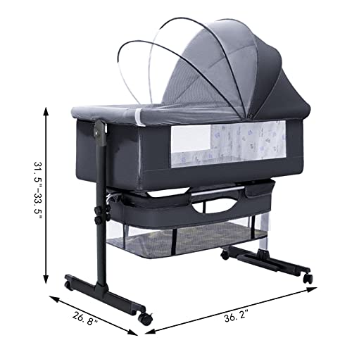 Baby Bassinet Bedside Sleeper Bedside Baby Crib - Portable Baby Bed with Wheels,Newborn Bedside Bassinet with Storage Basket,Co-Sleeping Crib with Mattress for Infant,Breathable Mesh,Easy Assemble