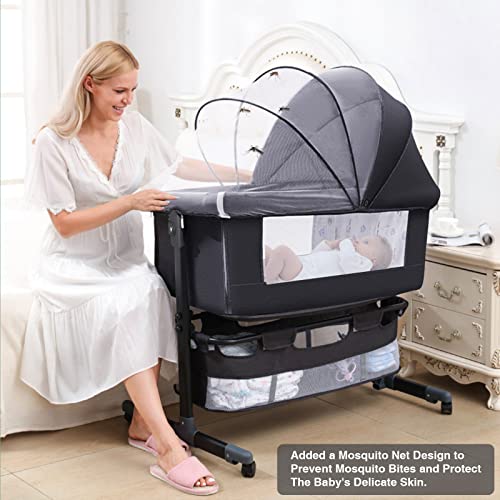 Baby Bassinet Bedside Sleeper Bedside Baby Crib - Portable Baby Bed with Wheels,Newborn Bedside Bassinet with Storage Basket,Co-Sleeping Crib with Mattress for Infant,Breathable Mesh,Easy Assemble