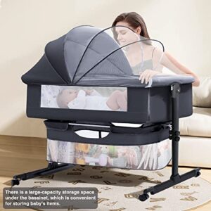 Baby Bassinet Bedside Sleeper Bedside Baby Crib - Portable Baby Bed with Wheels,Newborn Bedside Bassinet with Storage Basket,Co-Sleeping Crib with Mattress for Infant,Breathable Mesh,Easy Assemble