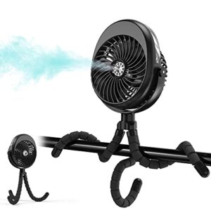 comlife misting baby stroller fan, 270° & 360° pivoting portable fan, battery operated usb fan, handheld misting fan, with flexible tripod clip on car seat crib bike treadmill bunk bed