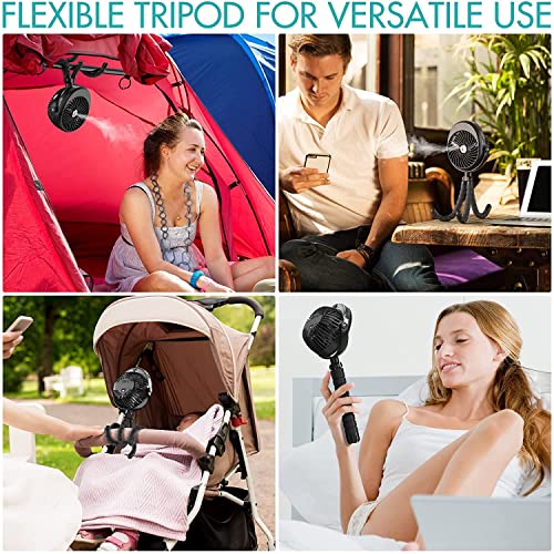 COMLIFE Misting Baby Stroller Fan, 270° & 360° Pivoting Portable Fan, Battery Operated USB Fan, Handheld Misting Fan, with Flexible Tripod Clip on Car Seat Crib Bike Treadmill Bunk Bed