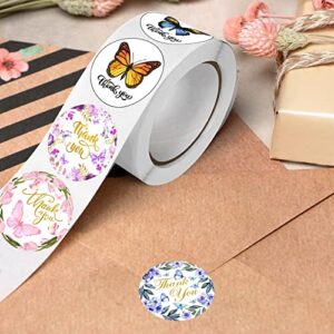 POILKMNI 500PCS Butterfly Stickers Floral Butterfly Thank You Stickers Round Labels Butterfly Decor for Girls Baby Shower Wedding Bridal Shower Birthday Party Favors (1.5 Inch)