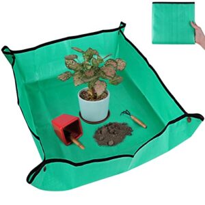 plant repotting mat for indoor plants potting soil, foldable waterproof plant repotting/potting tray, portable potting mat gardening tray for house plants succulents (26.8" x 26.8")