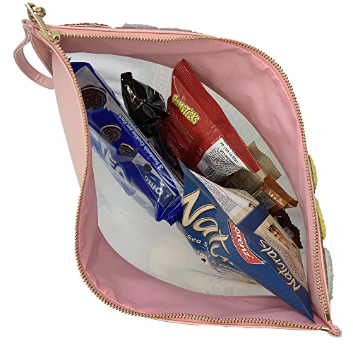 TopTTanBo Chenille Letter Clear Bag Purse Multi-purpose Transparent Waterproof Snacks Makeup Tote Bag with Wrist Strap (SNACKS)