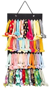 pacmaxi hanging headbands holder for baby girls for 48 headband, bows headbands organizer for baby girls, baby bow holder organizer, baby headbands holder organizer for door, closet, wall (black)