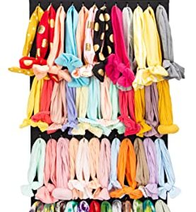 PACMAXI Hanging Headbands Holder for Baby Girls for 48 headband, Bows Headbands Organizer for Baby Girls, Baby Bow Holder Organizer, Baby Headbands Holder Organizer for Door, Closet, Wall (Black)