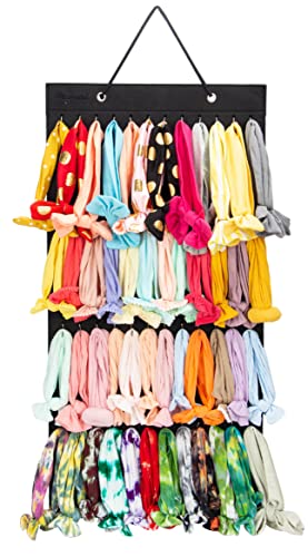 PACMAXI Hanging Headbands Holder for Baby Girls for 48 headband, Bows Headbands Organizer for Baby Girls, Baby Bow Holder Organizer, Baby Headbands Holder Organizer for Door, Closet, Wall (Black)