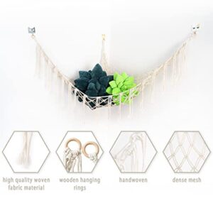 Boho Stuffed Animals Net or Hammock Large,55 inch Toy Hammock Macrame Stuff Animal Storage Corner Hanging Net Holder,Mesh Hammock Plush Toy Organizer with Tassel & Hooks for Bedroom,Nursery (White)