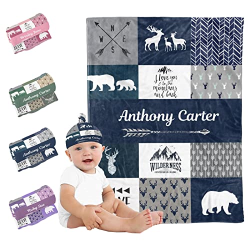 Personalized Baby Blankets For Boys And Girl Custom Baby Blanket For Girls Boys Personalized Baby Blanket With Name Woodland Baby Blankets And Hat Personalized Blankets For Kids Customized Blankets