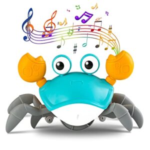 crawling crab baby toy, infant tummy time toy: interactive walking dancing crab toy with music & lights, crawling toys for babies 3-18 months, fun moving toy gifts for toddlers 2 3 4 5 year old