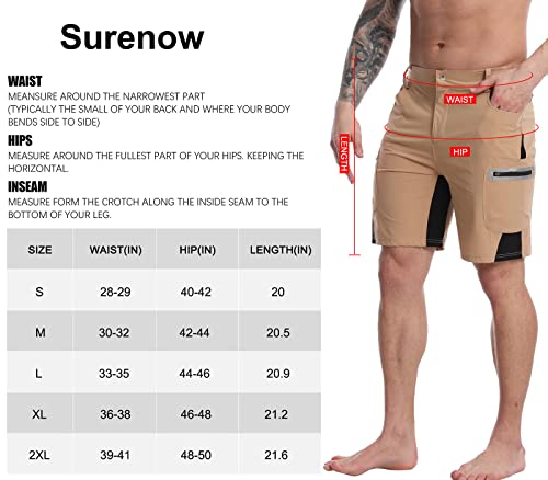 Surenow Men's Hiking Cargo Shorts Lightweight Quick-Dry Shorts Summer Outdoor Fishing Shorts Camping Travel Shorts for Men Khaki