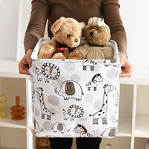 2 Pack Baby Hamper Giraffe Storage Basket, Toy Storage Organizer Collapsible Laundry Baskets with Drawstring Closure Waterproof Round Nursery Hamper for Kid's Room, Baby Laundry, Home Decor