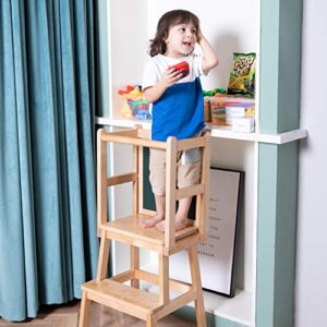 HOUCHICS Toddler Wooden Step Stool, Solid Birch Wooden Children Standing Tower, Helper of Kitchen Tower for Kitchen, Bathroom