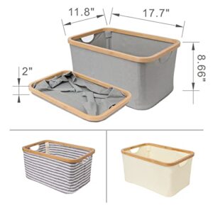 Bamboo Rectangle Basket with Handle, Hamper for bedroom, Bathroom, Nursery Room, Dorm Room, Storage Basket for Plushies.Toys, Towels, Clothing