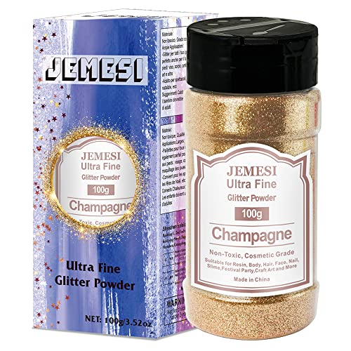 Champagne Ultra Fine Glitter Powder, 100g/3.52oz Extra Fine Epoxy Glitter Flakes Crafts Sequins 1/170'' 0.0059'' 0.15mm for Resin Arts Crafts, Body, Face, Nail, Tumblers Slime and Festival Decoration