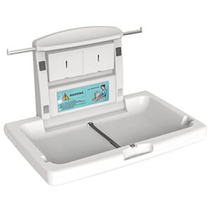 plussen baby changing station wall mounted, fold down commercial baby changing station with adjustable safety strap, storage box,horizontal-x1005