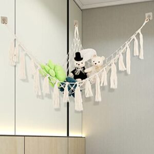 yelienm stuffed animals net or hammock with led light, 59 inch toy hammock net for stuffed animals corner hanging stuffed animal storage stuffed animal holder for nursery kids bedroom (white)…