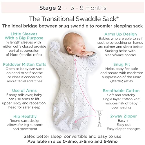 Amazing Baby Transitional Swaddle Sack with Arms Up Half-Length Sleeves and Mitten Cuffs, Little Zebra, Medium, 3-6 mo, 14-21 lbs (Better Sleep for Baby Boys, Baby Girls, Easy Swaddle Transition)