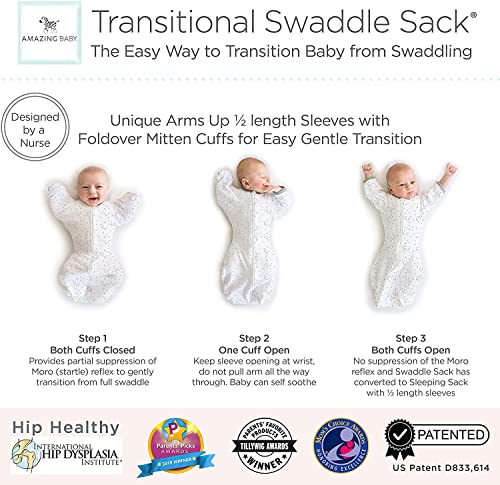 Amazing Baby Transitional Swaddle Sack with Arms Up Half-Length Sleeves and Mitten Cuffs, Little Zebra, Medium, 3-6 mo, 14-21 lbs (Better Sleep for Baby Boys, Baby Girls, Easy Swaddle Transition)