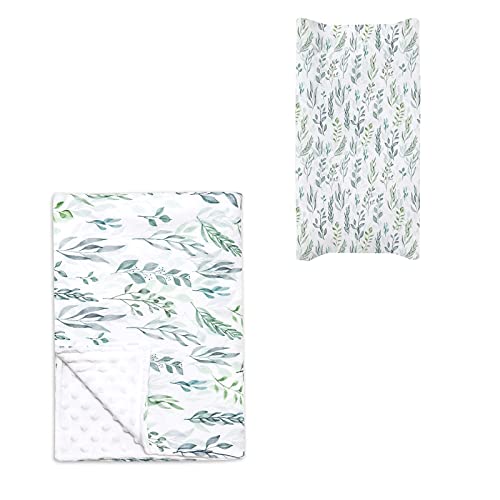 Changing Pad Cover & Baby Blanket, Green Leaf