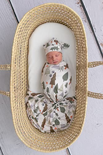 Terriboo Newborn Receiving Blankets Baby Swaddle Hat Set Tree Pattern