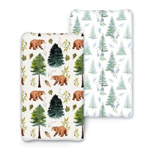 acrabros changing pad cover- ultra stretchy snug fitted diaper changing table cover sheets for boys girls,2 pack,bears &forest