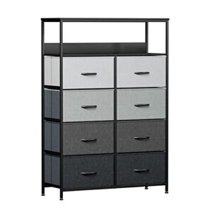 llappuil 8 drawer dresser with shelf, fabric dressers chests of drawers, tall dresser clothes storage drawers dresser for bedroom closet nursery, grey