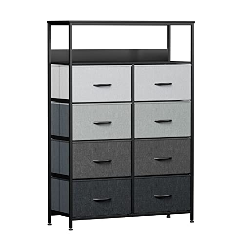 LLappuil 8 Drawer Dresser with Shelf, Fabric Dressers Chests of Drawers, Tall Dresser Clothes Storage Drawers Dresser for Bedroom Closet Nursery, Grey