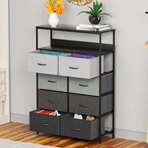 LLappuil 8 Drawer Dresser with Shelf, Fabric Dressers Chests of Drawers, Tall Dresser Clothes Storage Drawers Dresser for Bedroom Closet Nursery, Grey