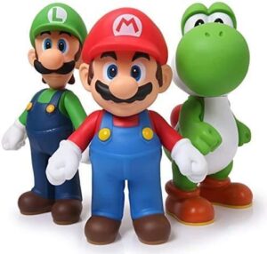 super mario toys – bros action figures toy set of 3 pcs 5'' mario luigi,yoshi,garage kit character model