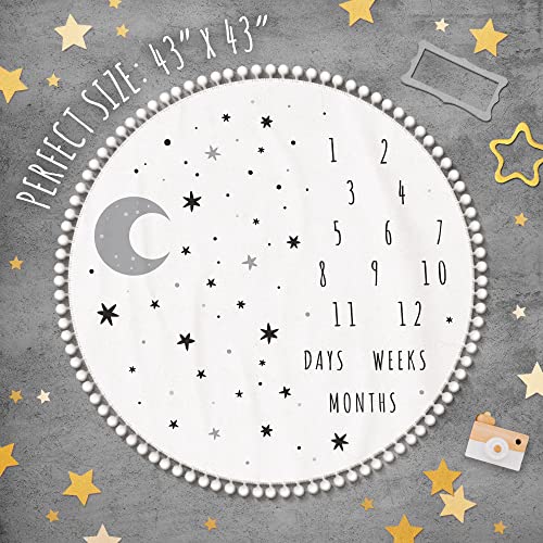 Houseware Homes Premium Baby Milestone Blanket for Boy Girl Super Soft Fleece Months Blankets Baby Shower Gender Neutral Gifts Photography Backdrop 43" x 43" space theme Baby Monthly Milestone Blanket