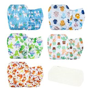 wegreeco Washable Reusable Baby Cloth Pocket Diapers Fresh Animal Bundle with Cloth Diapers Pink Girly and Wet Dry Bags