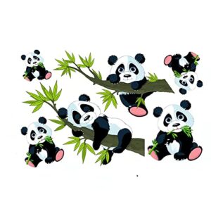 honkoolly cartoon panda on the tree branch kids room wall stickers removable wall art decor for child decal bathroom bedroom living room playroom decoration decal (panda)