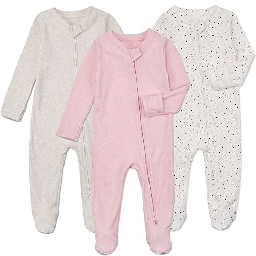 Aablexema Baby Footie Pajamas with Mittens - 3 Pcs Infant Girls Boys Footed Onesies Sleeper Newborn Cotton Sleepwear Outfits (GKPD01(Zipper), 0-3 Months)