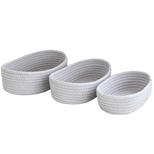 HolaDream Storage Basket Set of 3, Woven Cotton Rope Small Basket for Closet, Shelf, Baby Nursery, Bathroom Organizer, Home Decor, Grey