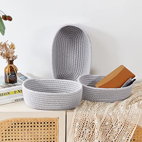 HolaDream Storage Basket Set of 3, Woven Cotton Rope Small Basket for Closet, Shelf, Baby Nursery, Bathroom Organizer, Home Decor, Grey