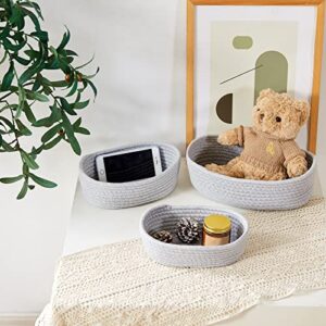 HolaDream Storage Basket Set of 3, Woven Cotton Rope Small Basket for Closet, Shelf, Baby Nursery, Bathroom Organizer, Home Decor, Grey