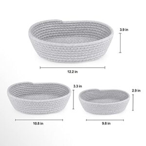 HolaDream Storage Basket Set of 3, Woven Cotton Rope Small Basket for Closet, Shelf, Baby Nursery, Bathroom Organizer, Home Decor, Grey