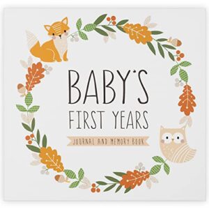 baby journal memory book for boys or girls - baby scrapbook album for first 5 years - gender neutral baby milestone book - keepsake for baby photos, hardcover, forest dreams