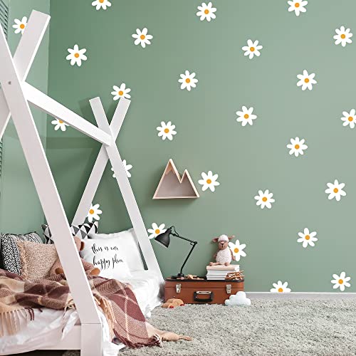 Peel and Stick Flower Floral Vinyl Wall Stickers, White Daisy Wall Decals for Kids Room, Nursery, Bedroom, Living Room, Home Wall Art Décor