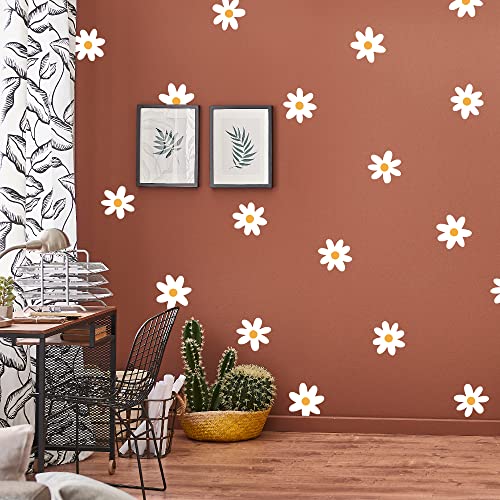 Peel and Stick Flower Floral Vinyl Wall Stickers, White Daisy Wall Decals for Kids Room, Nursery, Bedroom, Living Room, Home Wall Art Décor